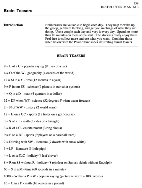 Twenty Popular Brain Teasers to Stimulate Meeting Participants